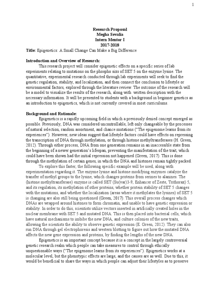 Research Proposal Epi 1 | PDF | Epigenetics | Genetics