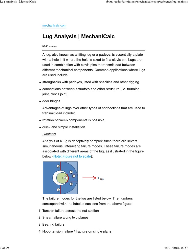 Lug Analysis MechaniCalc | PDF | Strength Of Materials | Bending