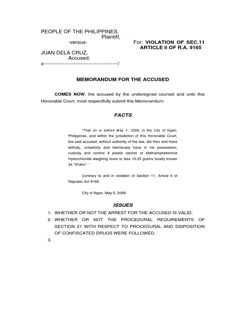 Memorandum on Drug Possession Case | PDF