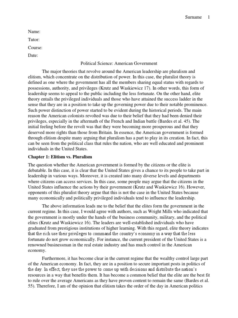 Chapter 1: Elitism vs. Pluralism | PDF | Elite | Leadership