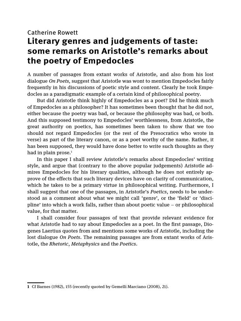 Catherine Rowett. Literary Genres and Judgements of Taste: Some Remarks ...