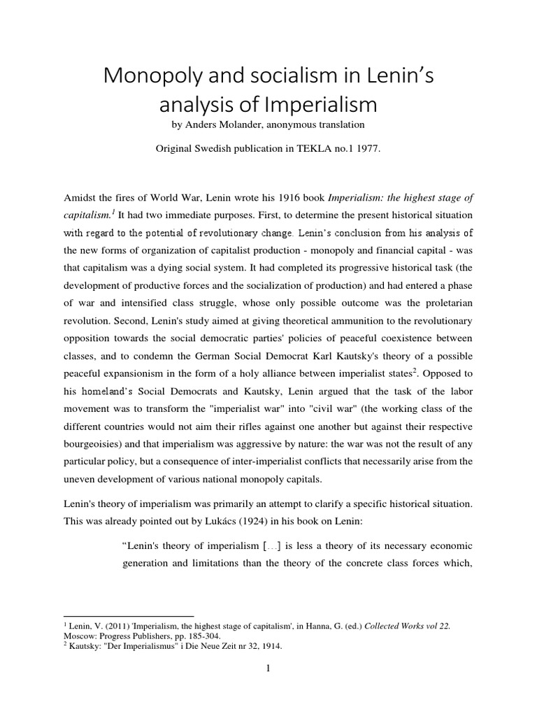 Monopoly and Socialism in Lenin's Analysis of Imperialism | PDF ...