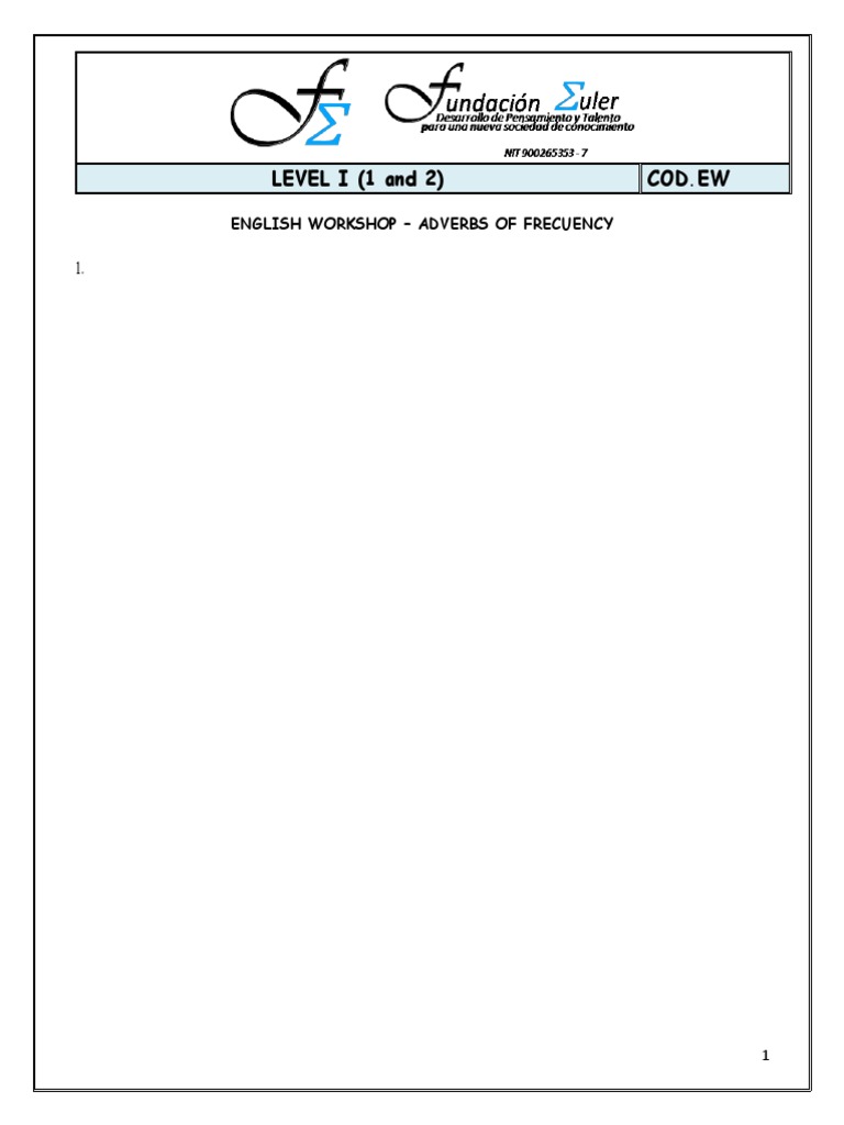 Adverbs of Frecueny With Simple Present Workshop - Level 1 | PDF