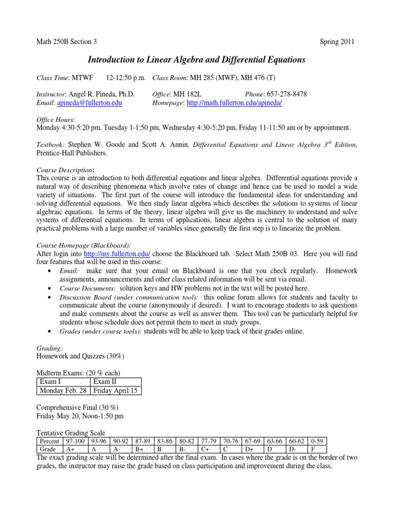 Math 250B S11 Syllabus | PDF | Equations | Differential Equations