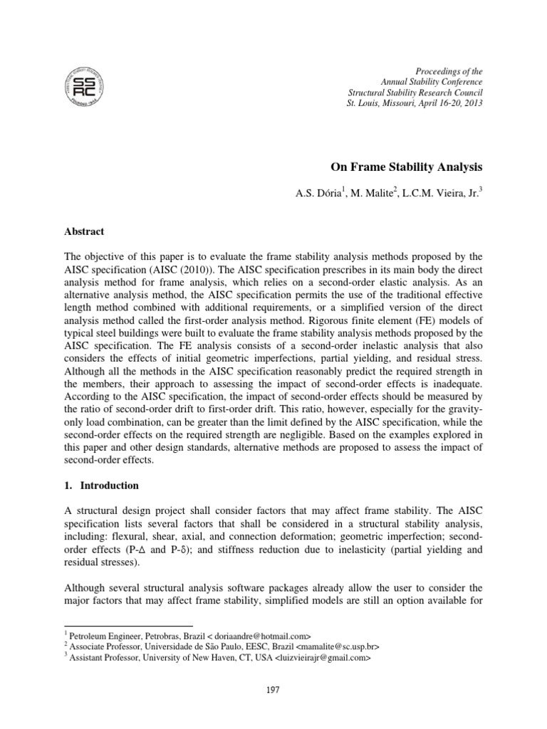 AISC On Frame Stability Analysis | PDF | Strength Of Materials | Buckling