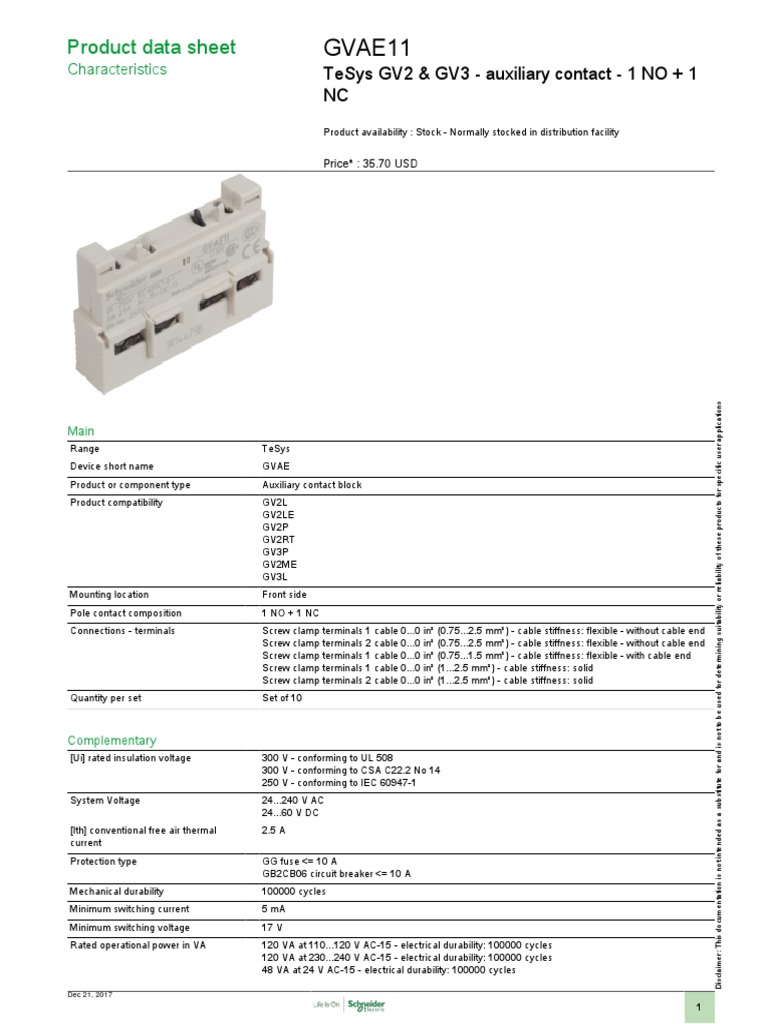 TeSys GV2 Manual Starters and Protectors - GVAE11 | PDF | Fuse ...