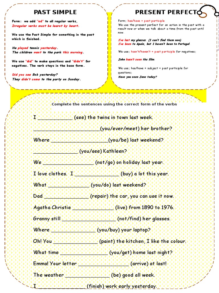 Past Simple or Present Perfect Fun Activities Games - 43852 | PDF ...