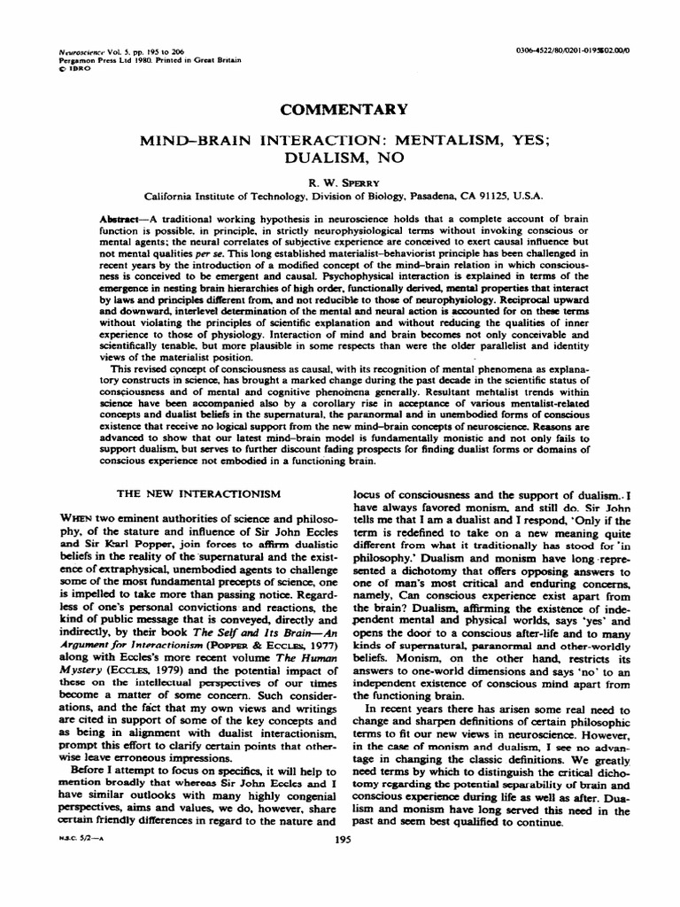 Mind-Brain Interaction | PDF | Consciousness | Dualism