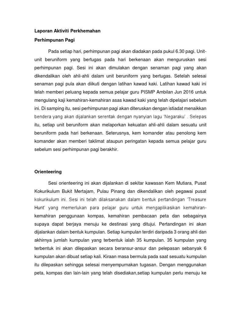 Laporan Aktiviti Perkhemahan | PDF