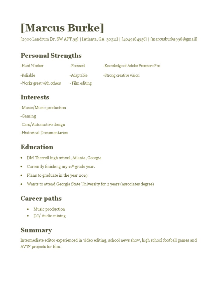 Marcus Burke: Aspiring Video Editor | PDF | Career & Growth