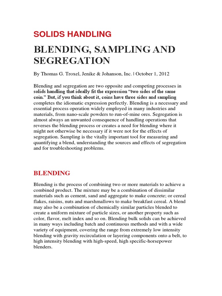 Solids Handling Blending Mixing Pdf Convection Shear Stress