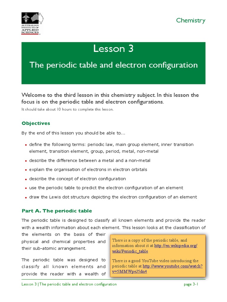 Chemistry Lesson 3 Pdf Electron Configuration Atomic Orbital