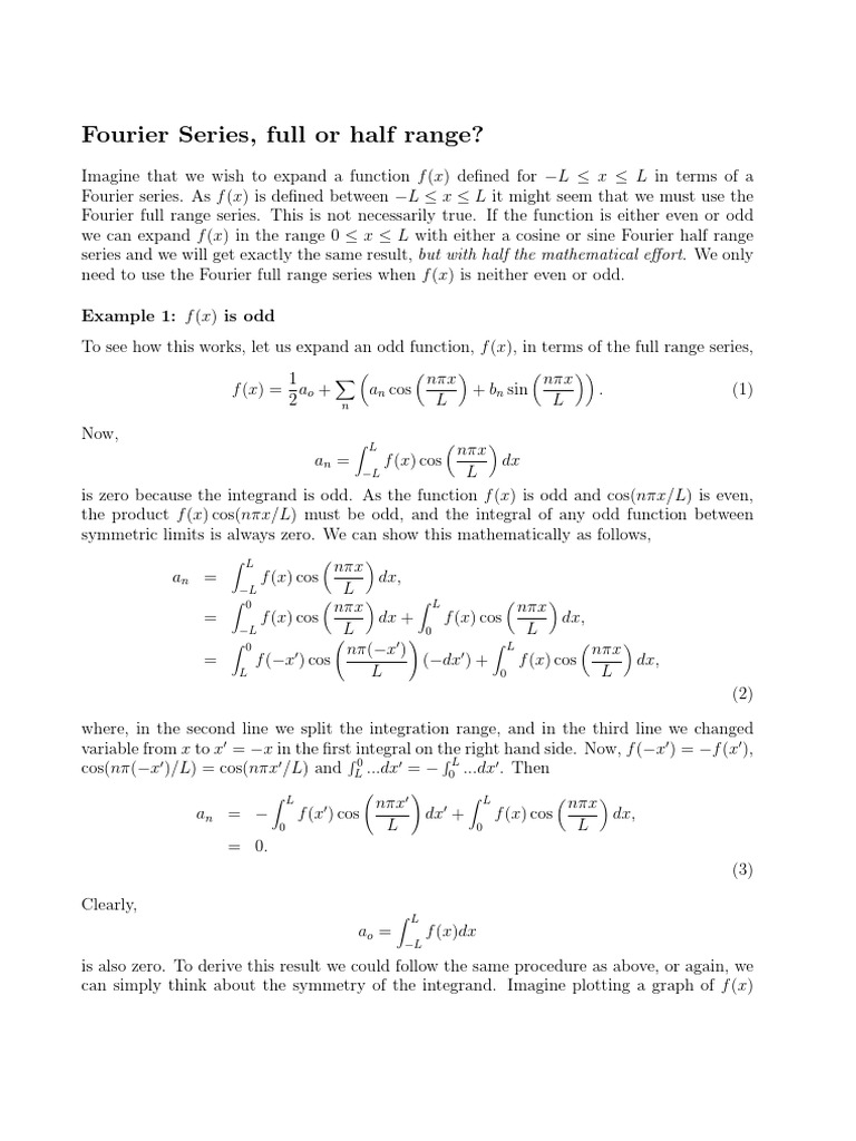 Fourier Series, Full or Half Range?: o N N N | PDF | Sine ...