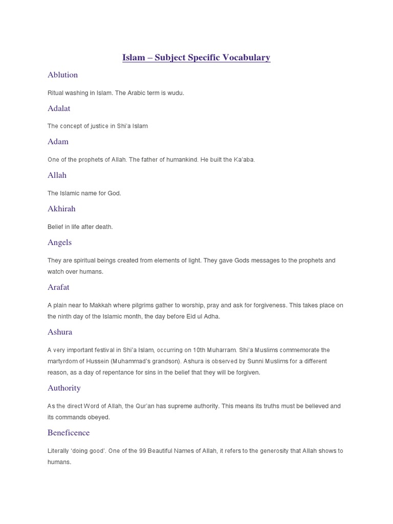 Islam - Subject Specific Vocabulary | PDF | Hajj | Shia Islam