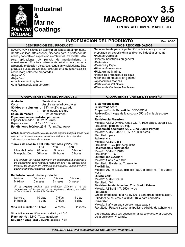 Macropoxy 850: Epoxy para Protección Industrial | PDF | Acero | Pintar
