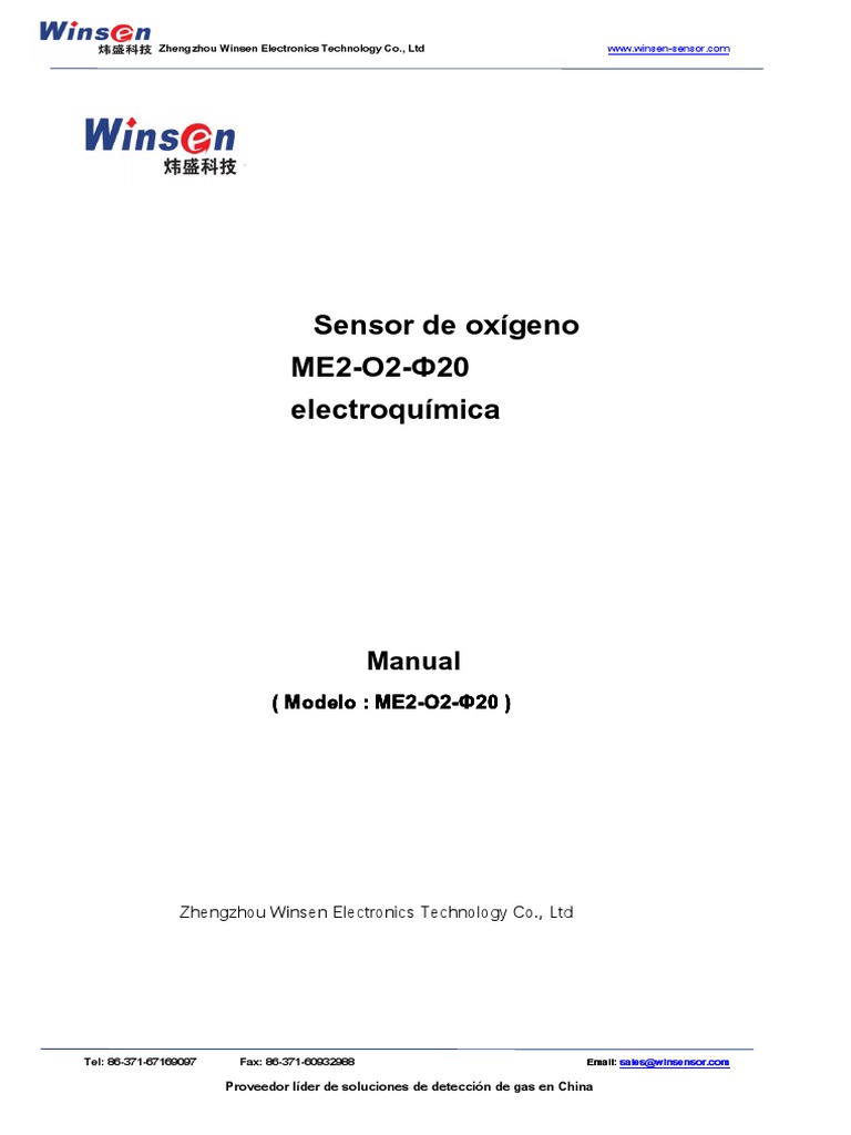ME2-O2-D20 0-25% Manual (Ver1.2) .En - Es | PDF | Electroquímica | Oxígeno