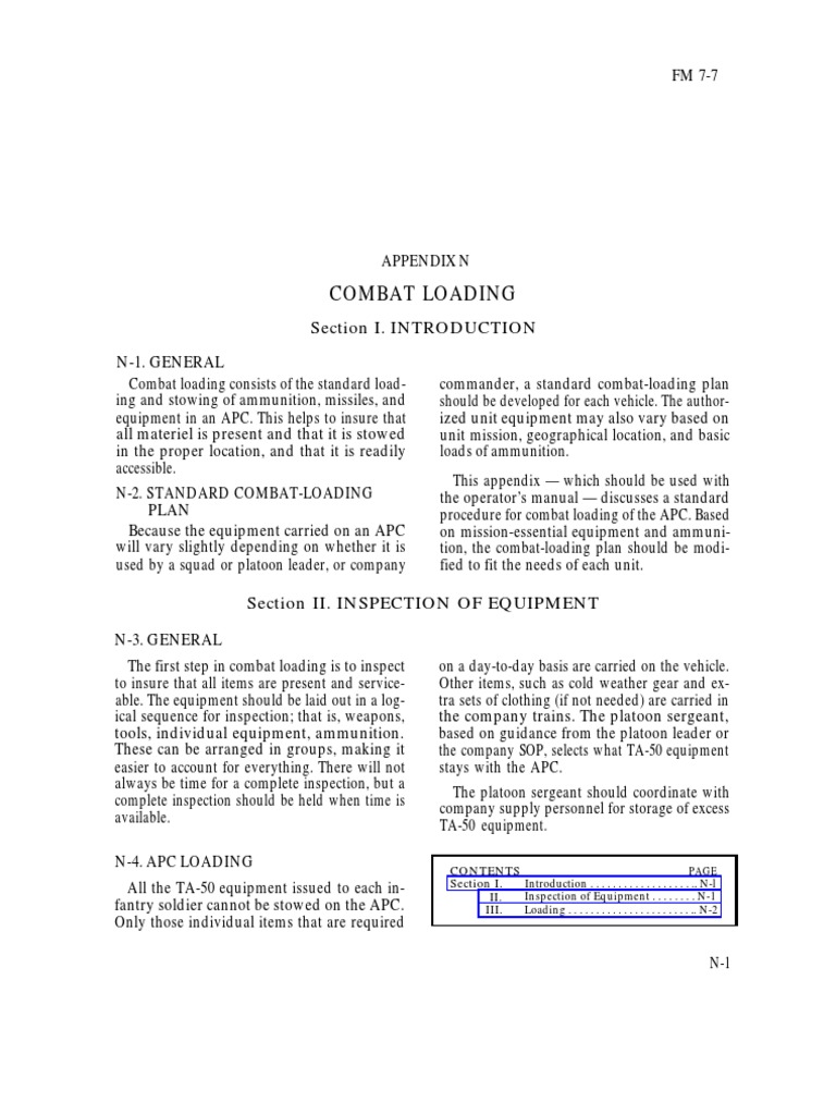 FM7-7 Appendix N Combat Loading M113 | PDF | Platoon | Military Technology