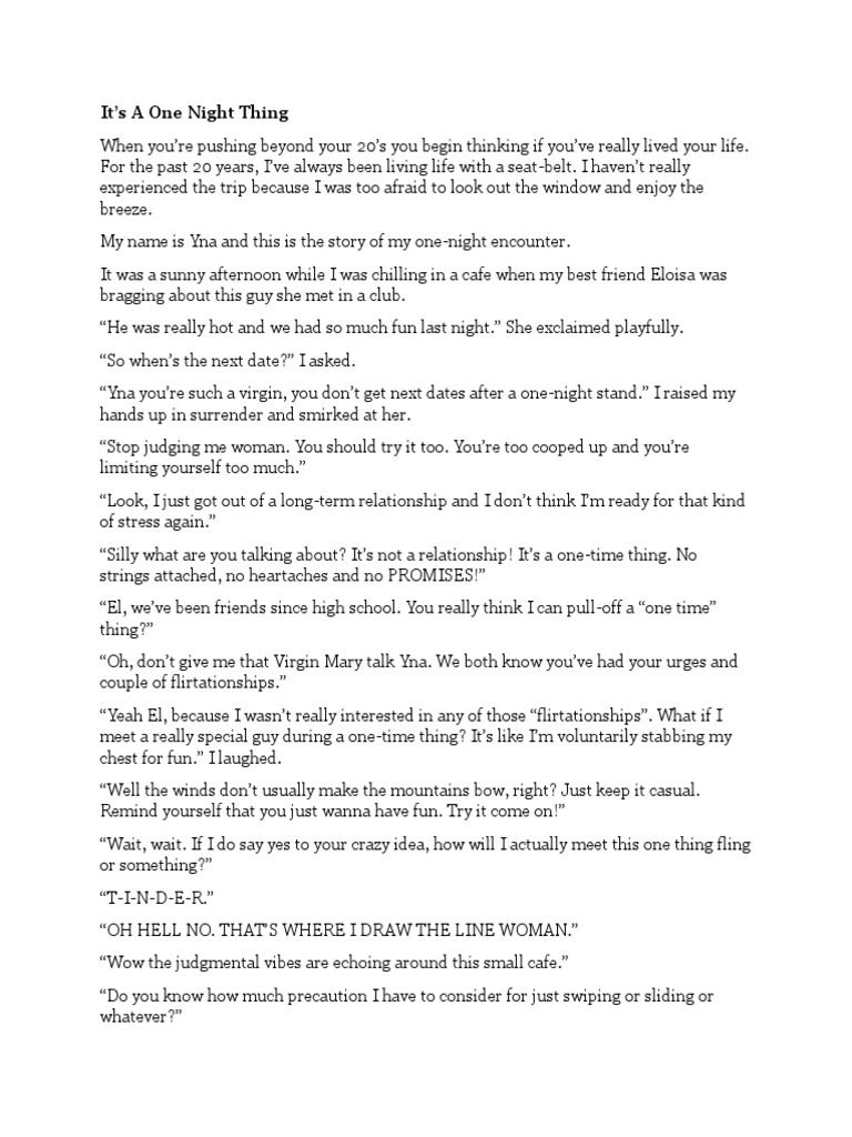 It's A One Night Thing | PDF | Tinder (App)