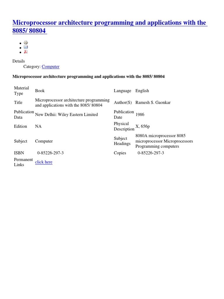 Microprocessor Architecture Programming and Applications With The 8085/ ...
