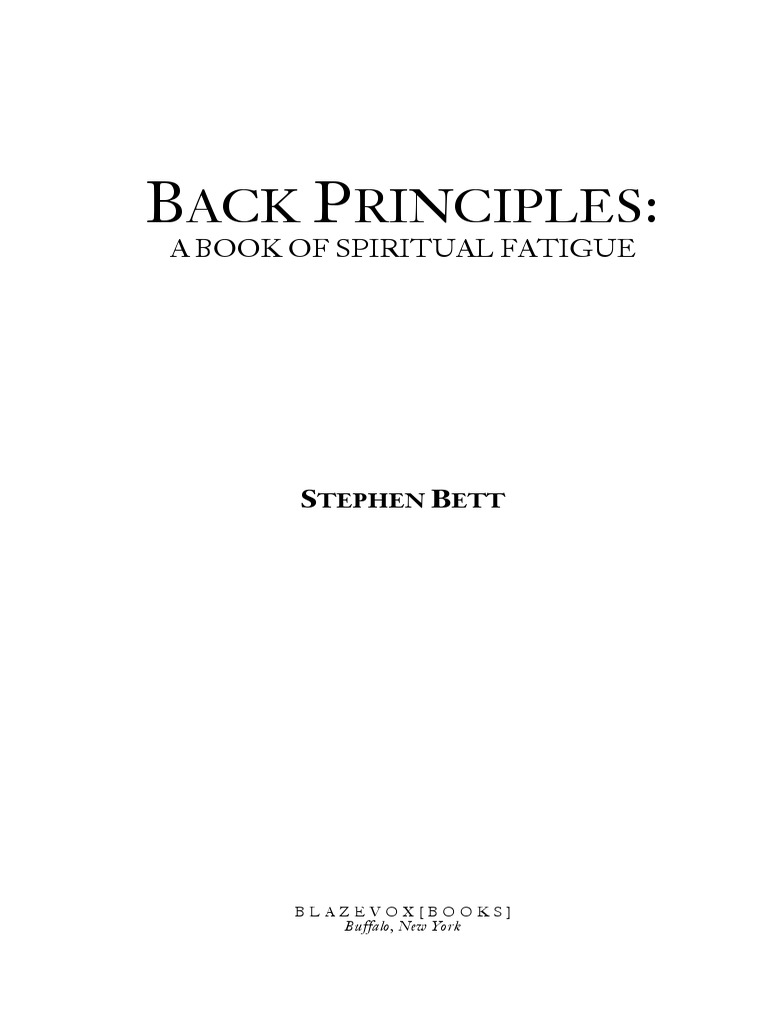 Back Principles - A Book of Spiritual Fatigue by Stephen Bett Book ...