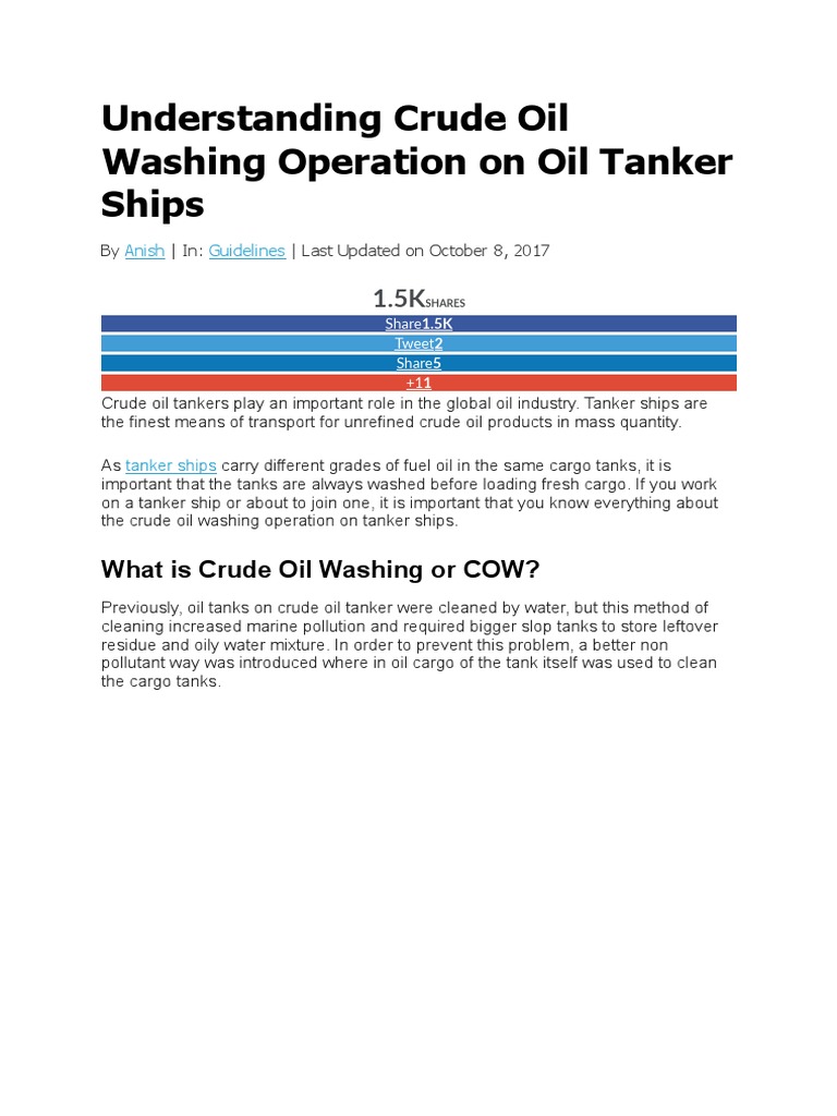 Understanding Crude Oil Washing Operation on Oil Tanker Ships.doc | Oil ...