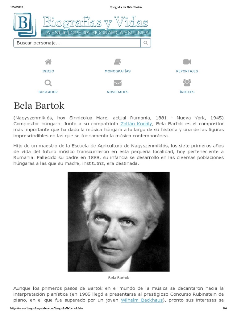 Biografia de Bela Bartok | PDF | Piano | Música clásica