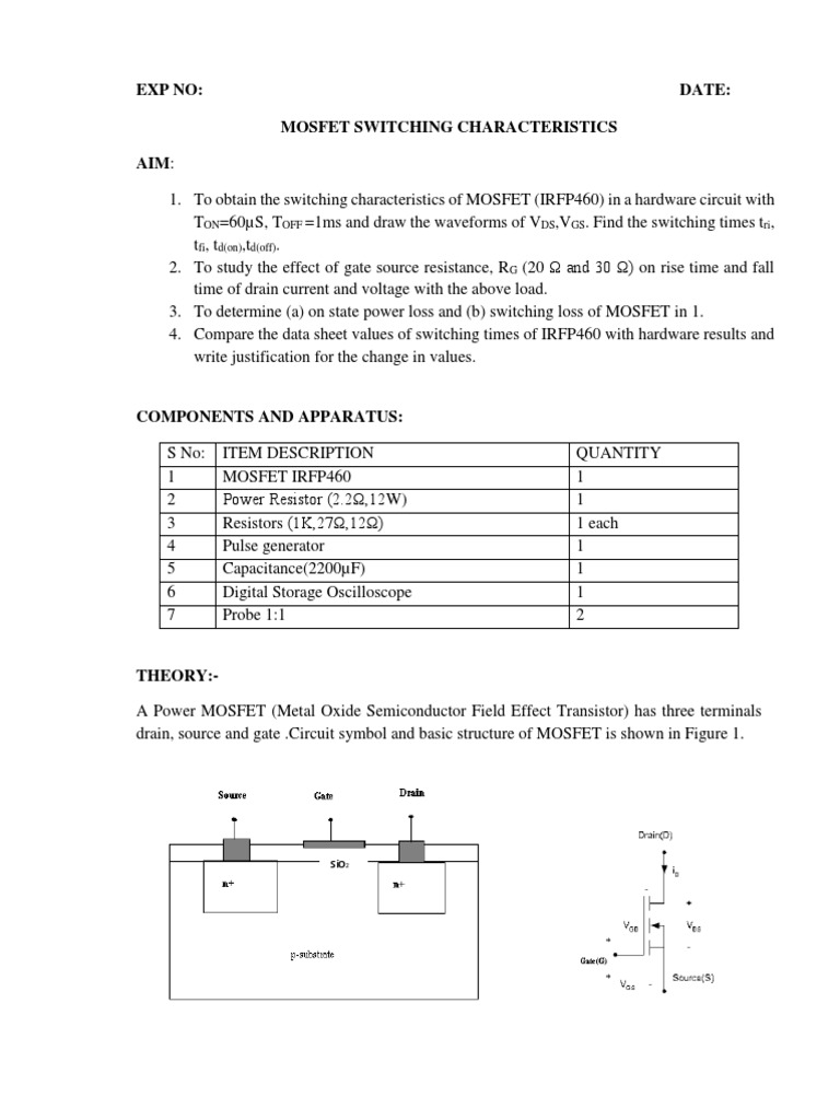 1.characteristics of MOSFET | PDF | Mosfet | Field Effect Transistor