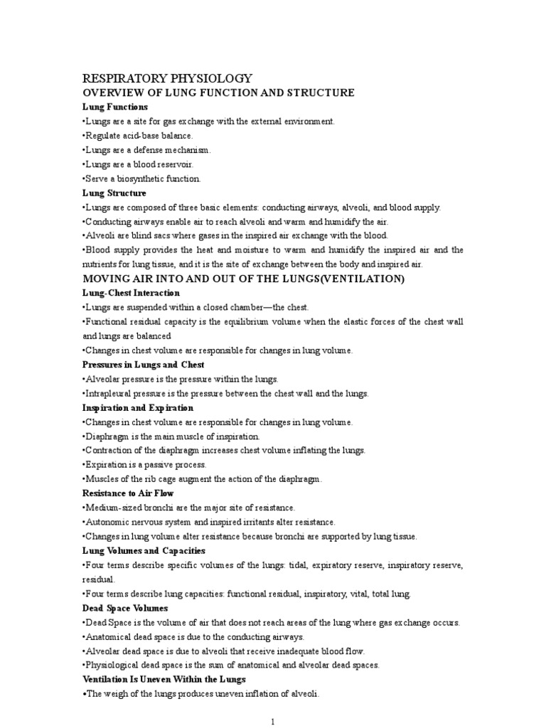 Respiratory Physiology: Overview of Lung Function and Structure | PDF