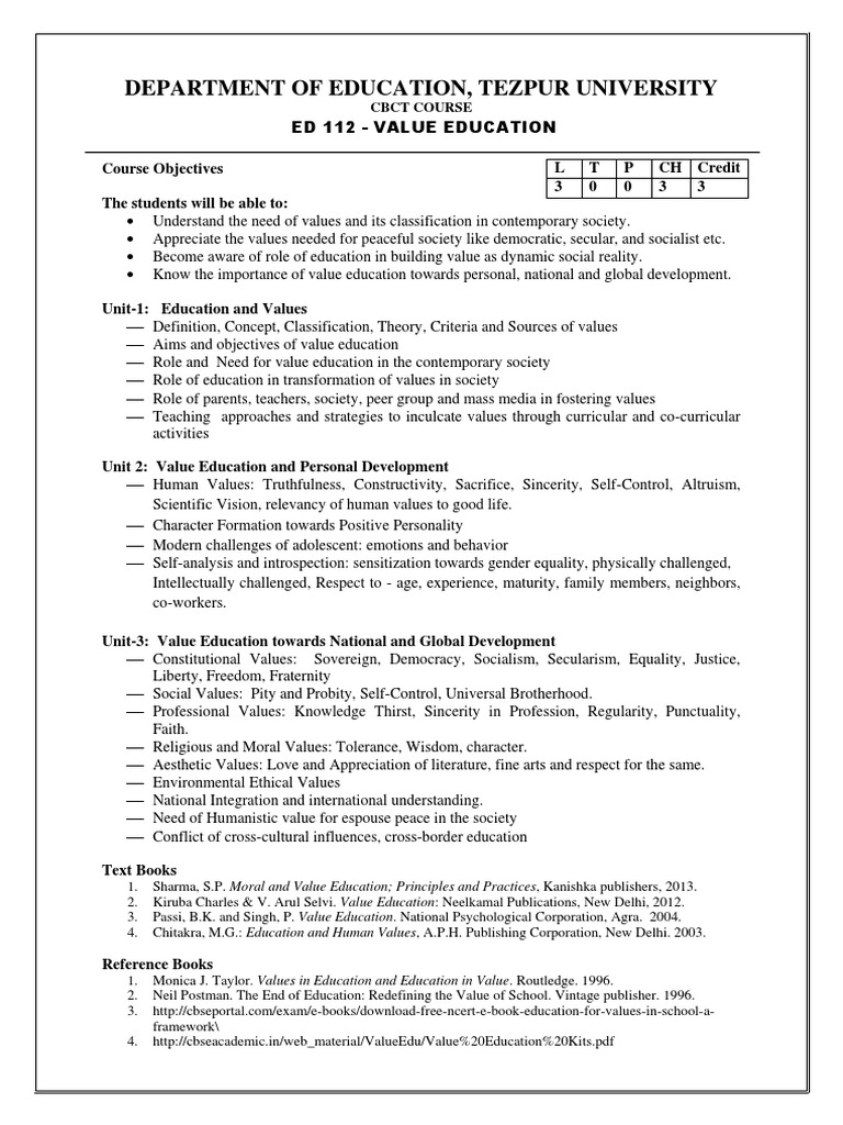 4 CBCT Value Education Syllabus Final PDF | PDF | Value (Ethics ... 4 CBCT Value Education Syllabus Final PDF | PDF | Value (Ethics ...