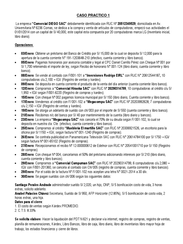 Caso Practico Integral PDT, Kardex | PDF | Bancos | Industrias de servicio