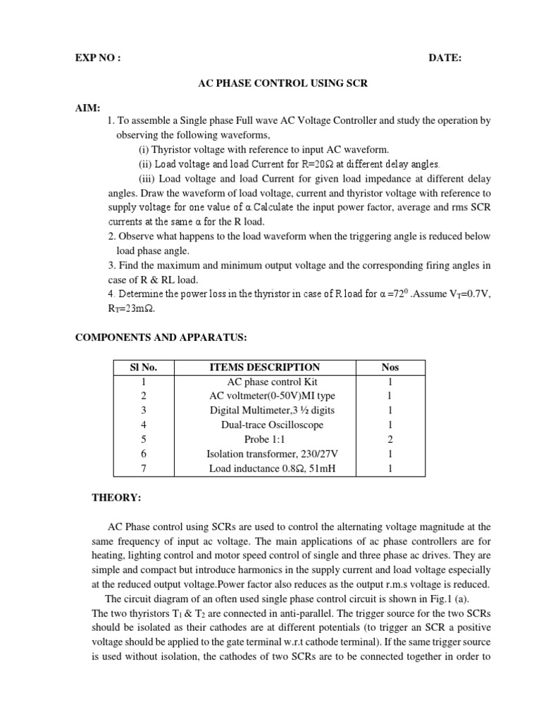 5.AC Phase Control Using SCR | PDF | Rectifier | Alternating Current