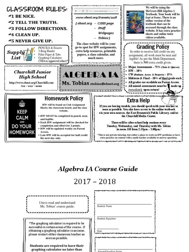 Algebra 1A Syllabus | PDF | Homework | Tutor