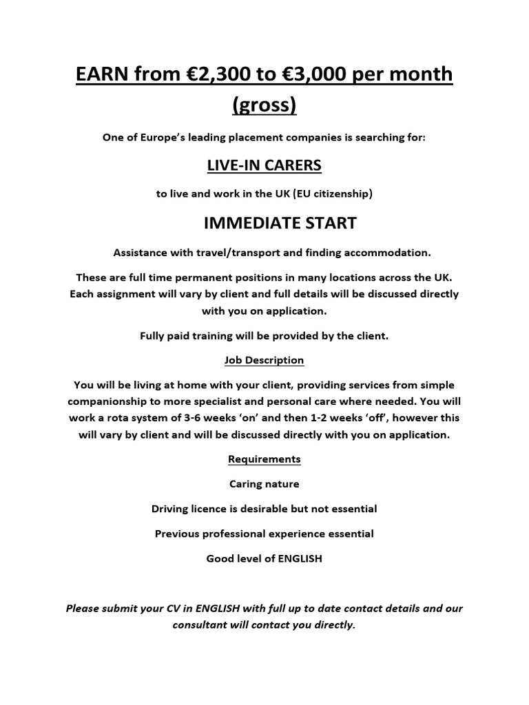 Advert - Live in Carer | PDF