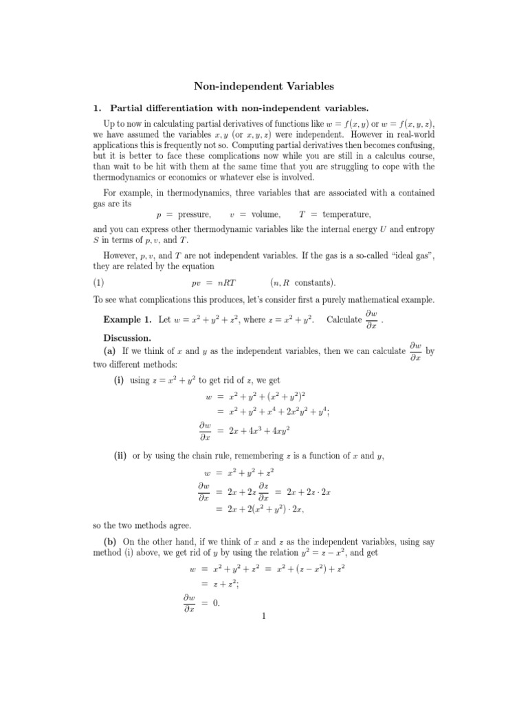 Partial Differentiation With Non-Independent Variables | PDF | Derivative | Variable (Mathematics)