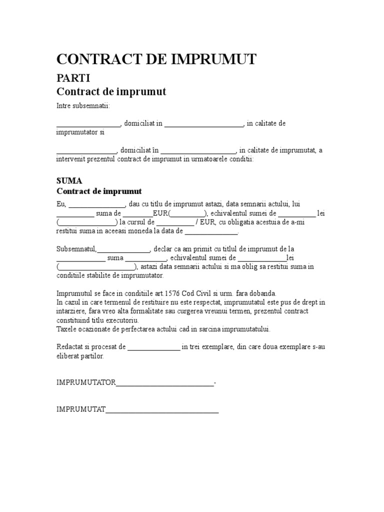 Model Contract de Imprumut | PDF