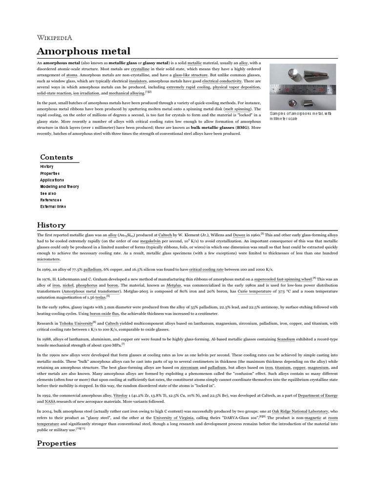 Metallic Glasses | PDF | Physical Chemistry | Condensed Matter Physics