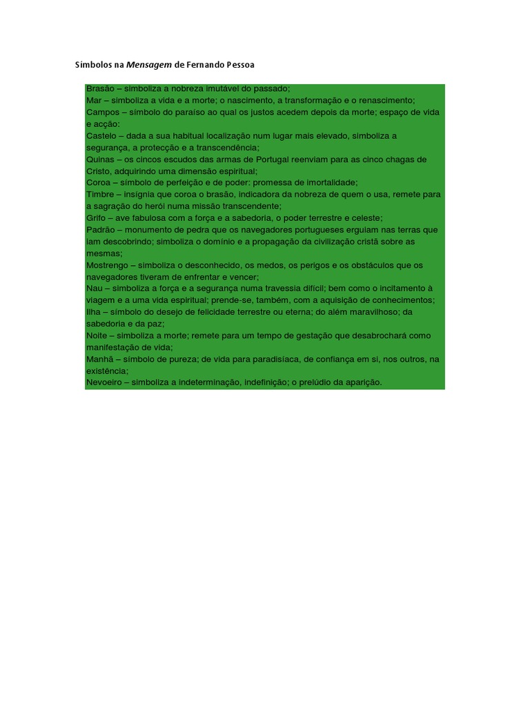 Símbolos na Mensagem de Fernando Pessoa | PDF
