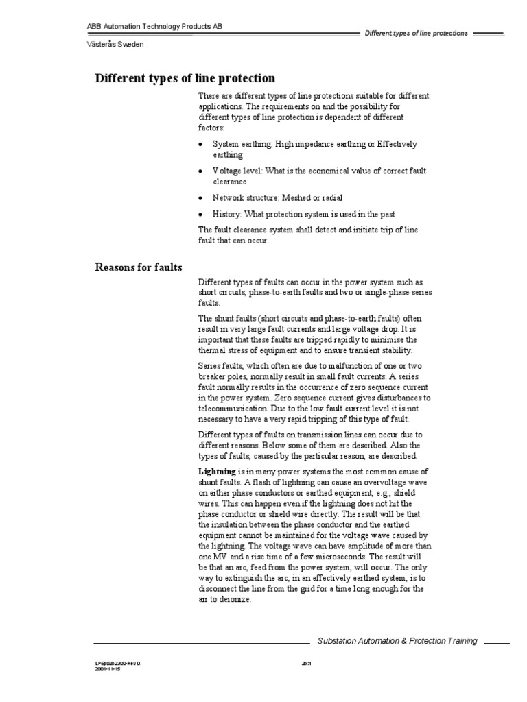 Different Types of Line Protection: Reasons For Faults | PDF | Electric ...