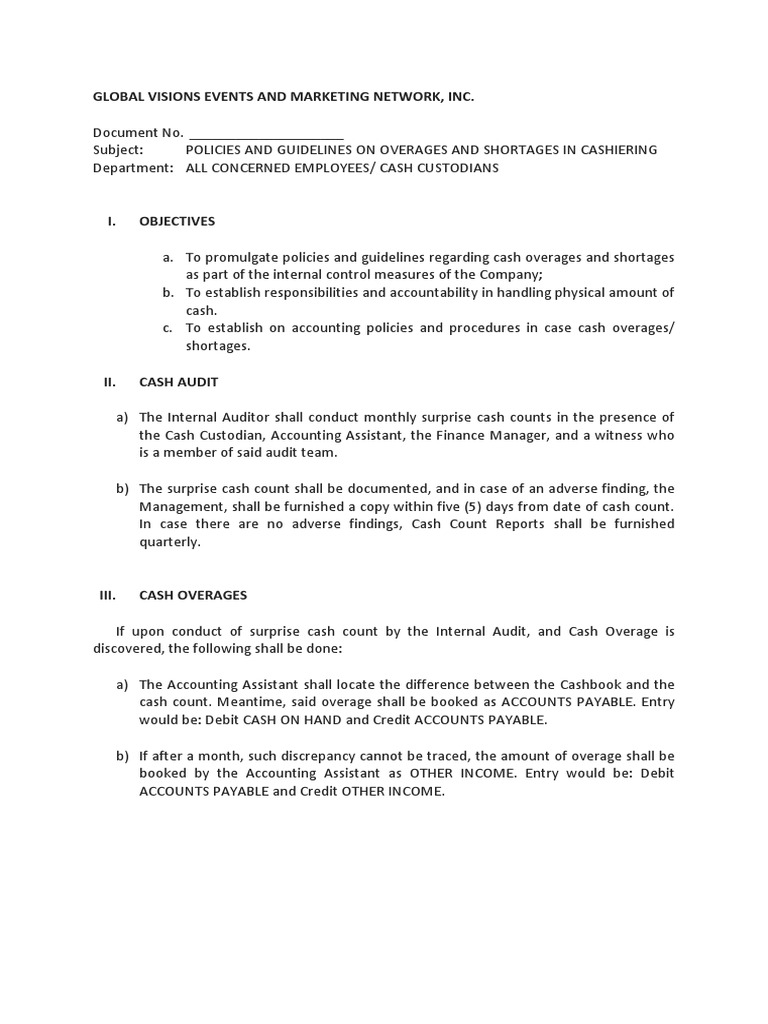 Policy On Revolving Fund and Petty Cash Fund | PDF | Cheque | Debits ...