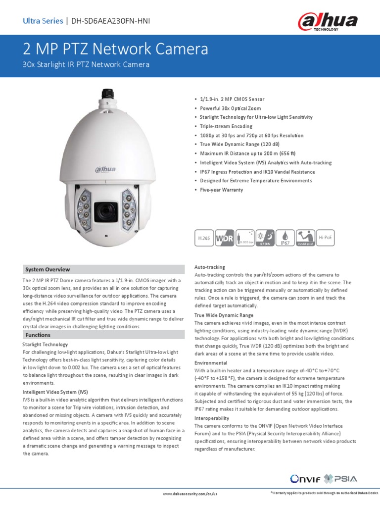 Datasheet 2MP PTZ Network Camera DH-SD6AEA230FN-HNI v001 004 | PDF ...