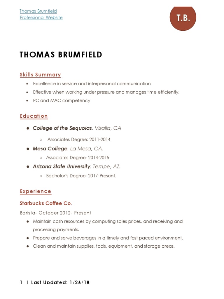 Thomas Brumfield Resume | PDF