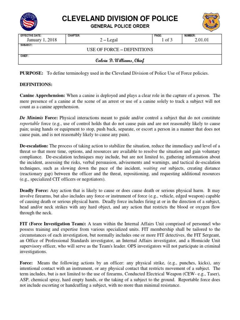 Use of Force - Definitions | PDF | Use Of Force | Deadly Force