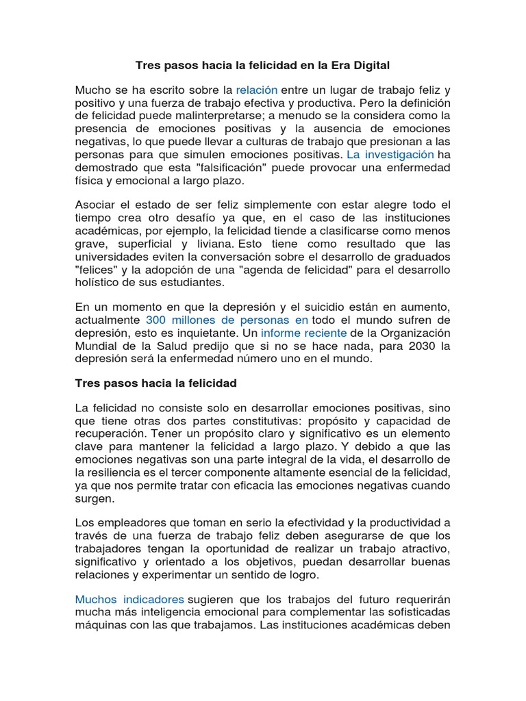 Tres Pasos Hacia La Felicidad en La Era Digital | PDF | Las emociones ... Tres Pasos Hacia La Felicidad en La Era Digital | PDF | Las emociones ...