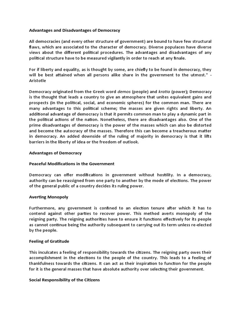 Advantages and Disadvantages of Democracy | PDF | Political Ideologies ...