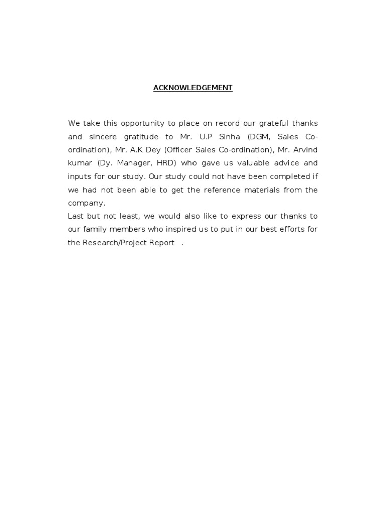 Acknowledgement Pdf Supply Chain Marketing