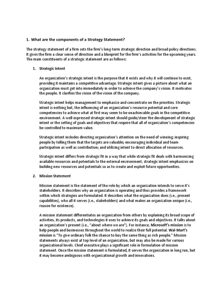 What Are The Components of A Strategy Statement?: 1. Strategic Intent | PDF | Strategic ...