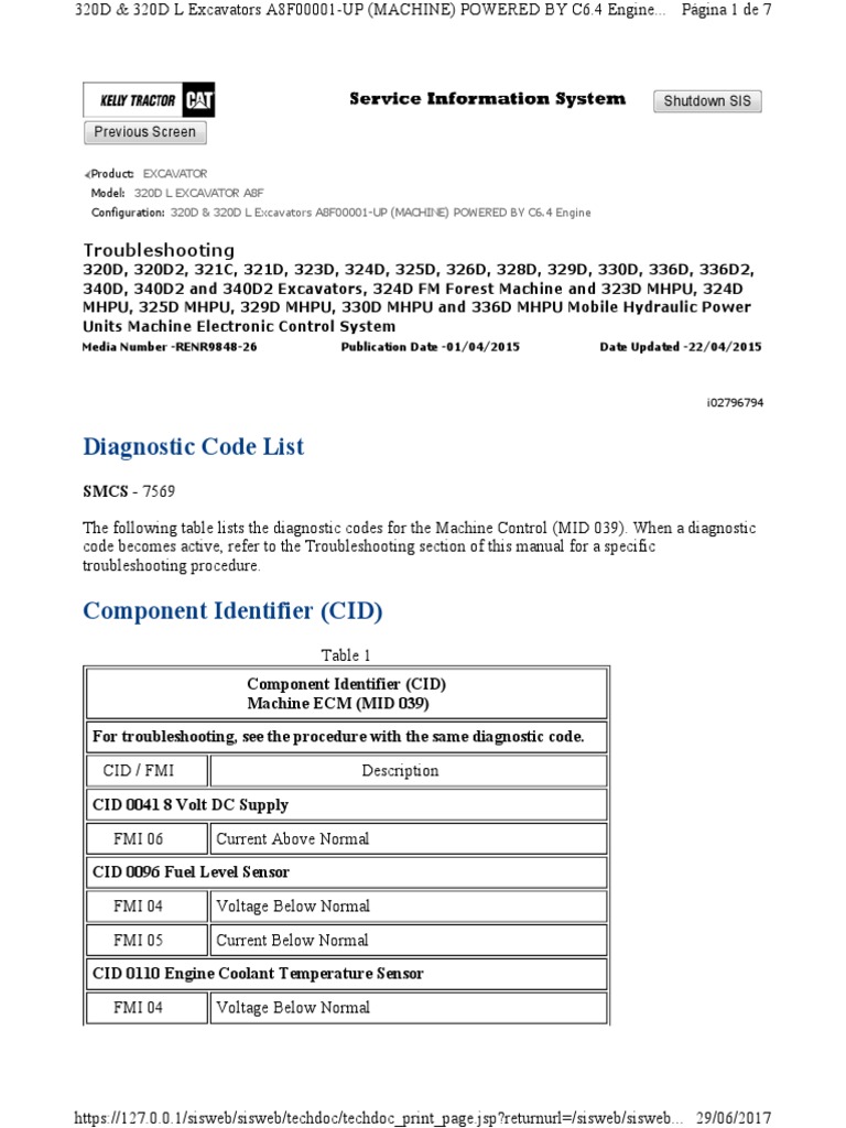 320DL Code List | PDF | Machines | Voltage