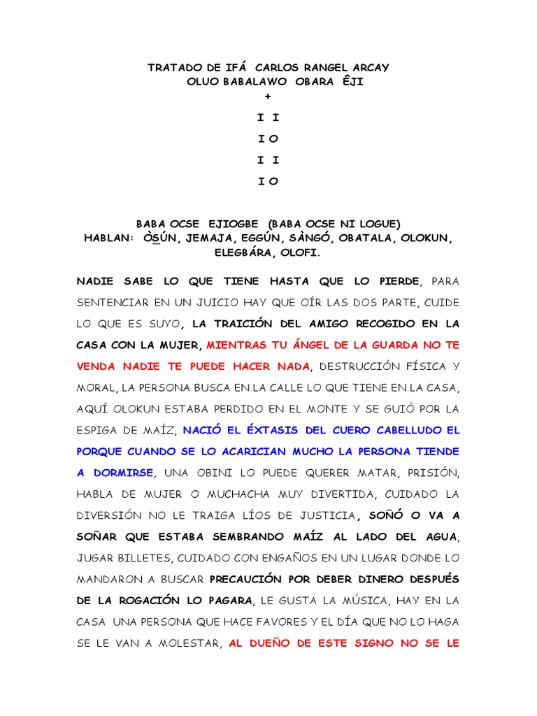 TRATADO de IFÁ Oshe Nilogbe | PDF | Religión y espiritualidad