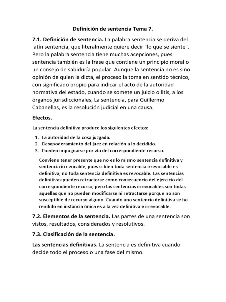 Definición de Sentencia Tema 7 | PDF | Sentencia (Ley) | Apelación
