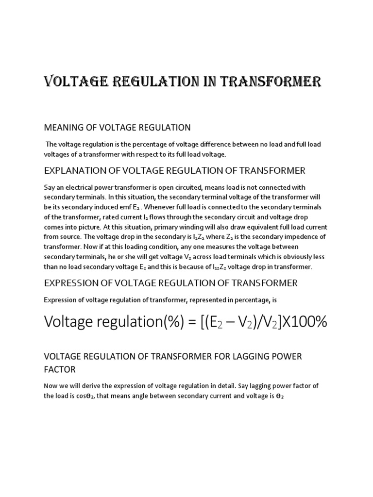 Voltage Regulation in Transformer | PDF | Transformer | Voltage